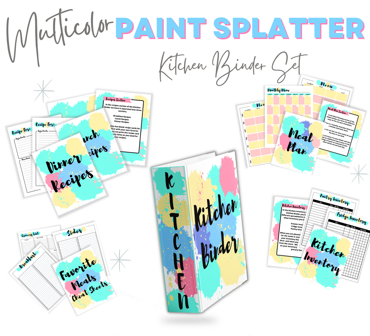Multi Color Paint Splatter Recipe Binder – Peculiar Green Rose