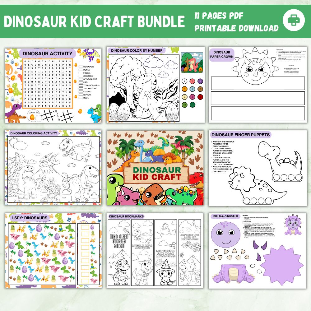 Dinosaur Kid Craft Printable Bundle – Peculiar Green Rose