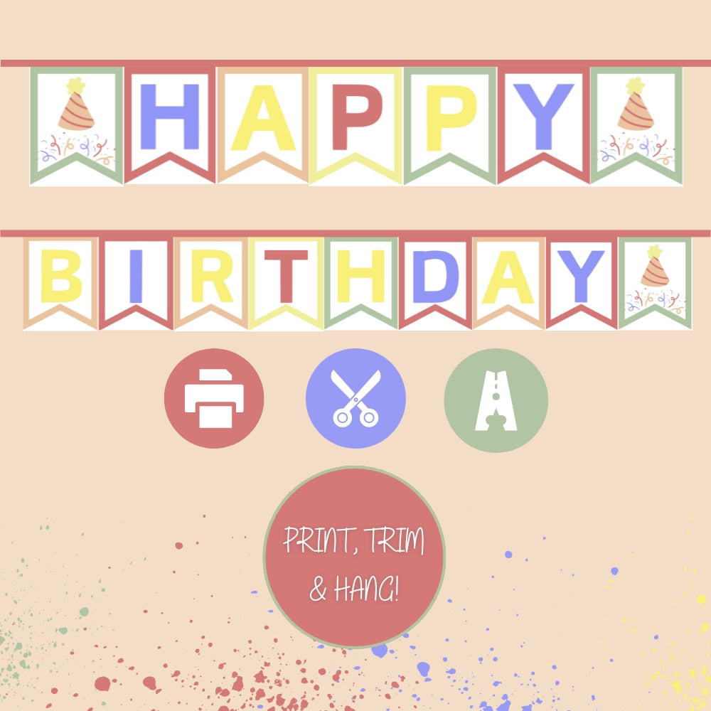 Printable Retro Colors Happy Birthday Banner – Peculiar Green Rose